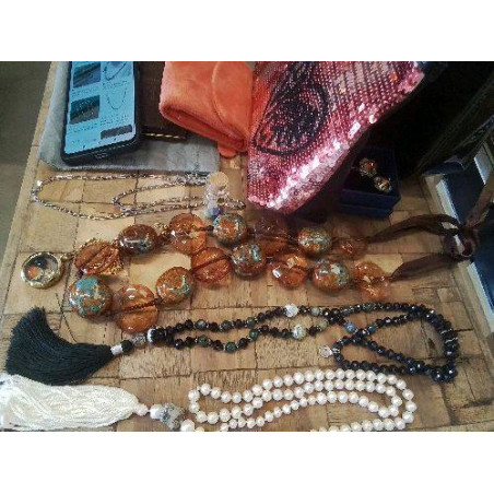 COLLIER SAUTOIR COLORIS CARAMEL GROSSES PERLES
